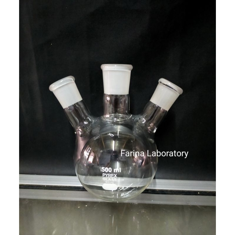 Jual Boiling Flask/Labu Didih 500ml 3 leher Alas bulat Pyrex Class A ...
