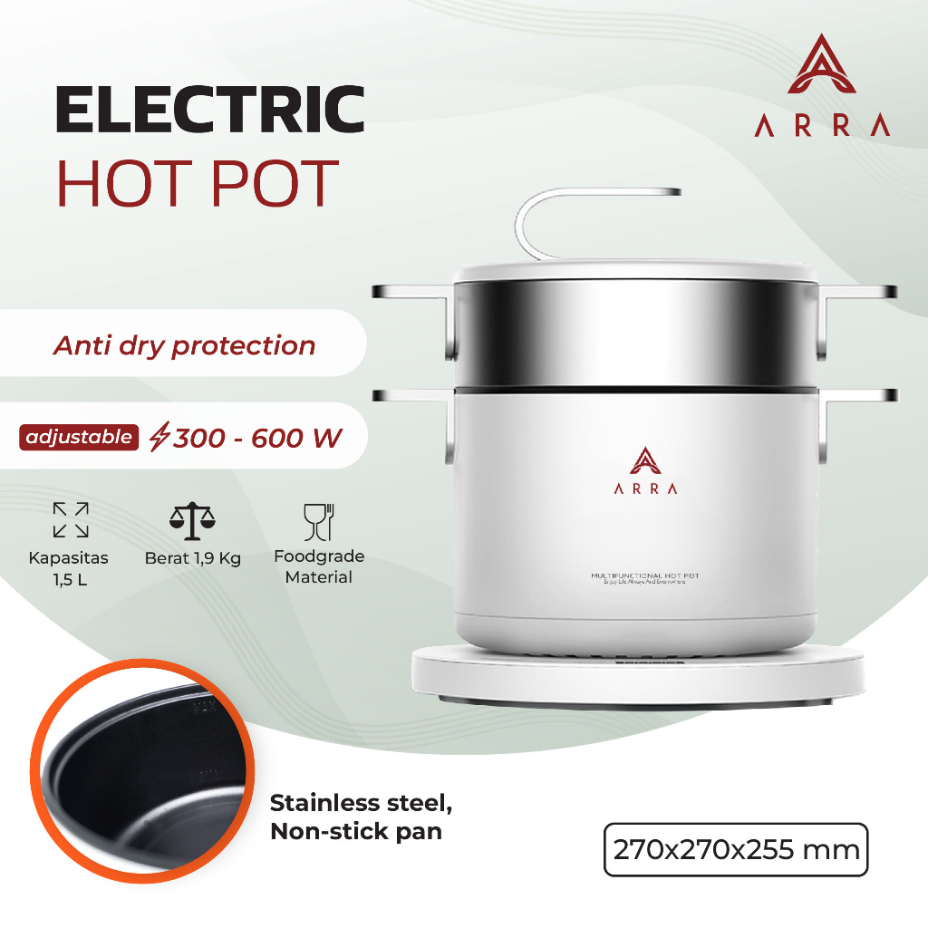 Jual [12.12 PUNCAK SALE UP TO 70%] ARRA Electric Hot Pot Panci Electric ...