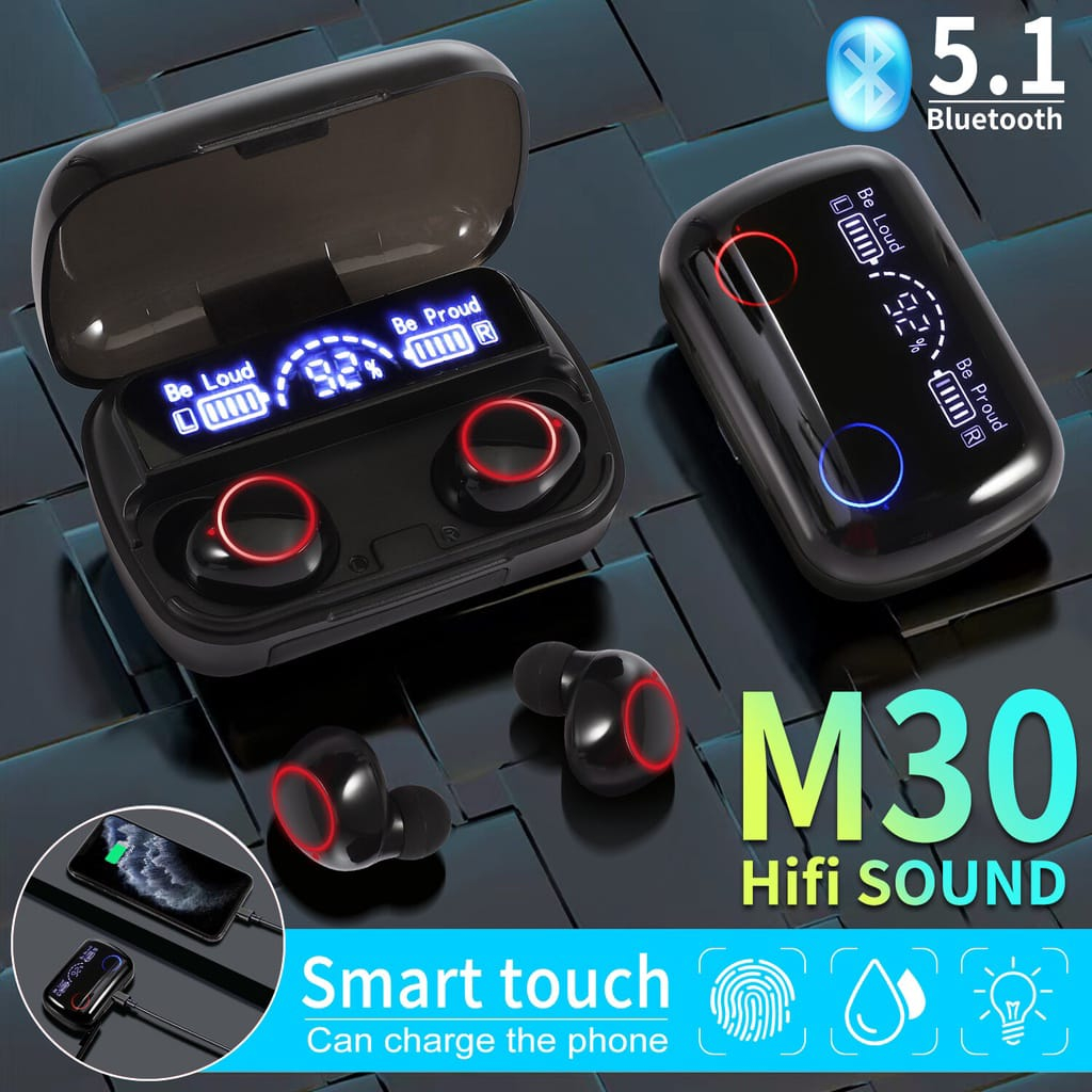 Jual HF Headset Bluetooth Neww TWS M30 Digital indicator V5.1 BLUETOOTH ...