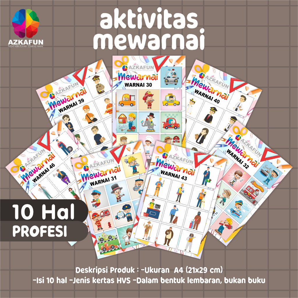 Jual Lembar Belajar Mewarnai Profesi - Worksheet Anak - Belajar ...