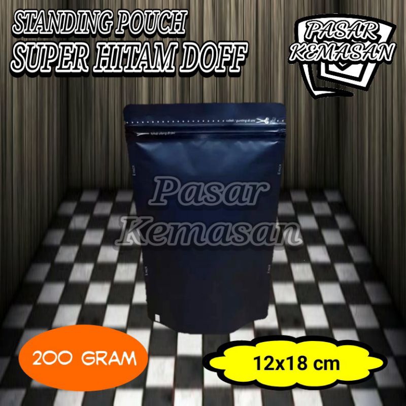 Jual STANDING POUCH SUPER HITAM 200 GRAM ZIPPER KEMASAN KOPI-BUBUK ...