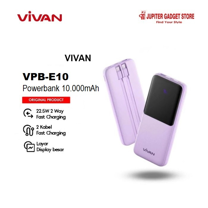 Jual Vivan VPB-E10 Powerbank 10000mAh 4 Output USB Type-C 22.5W PD QC ...