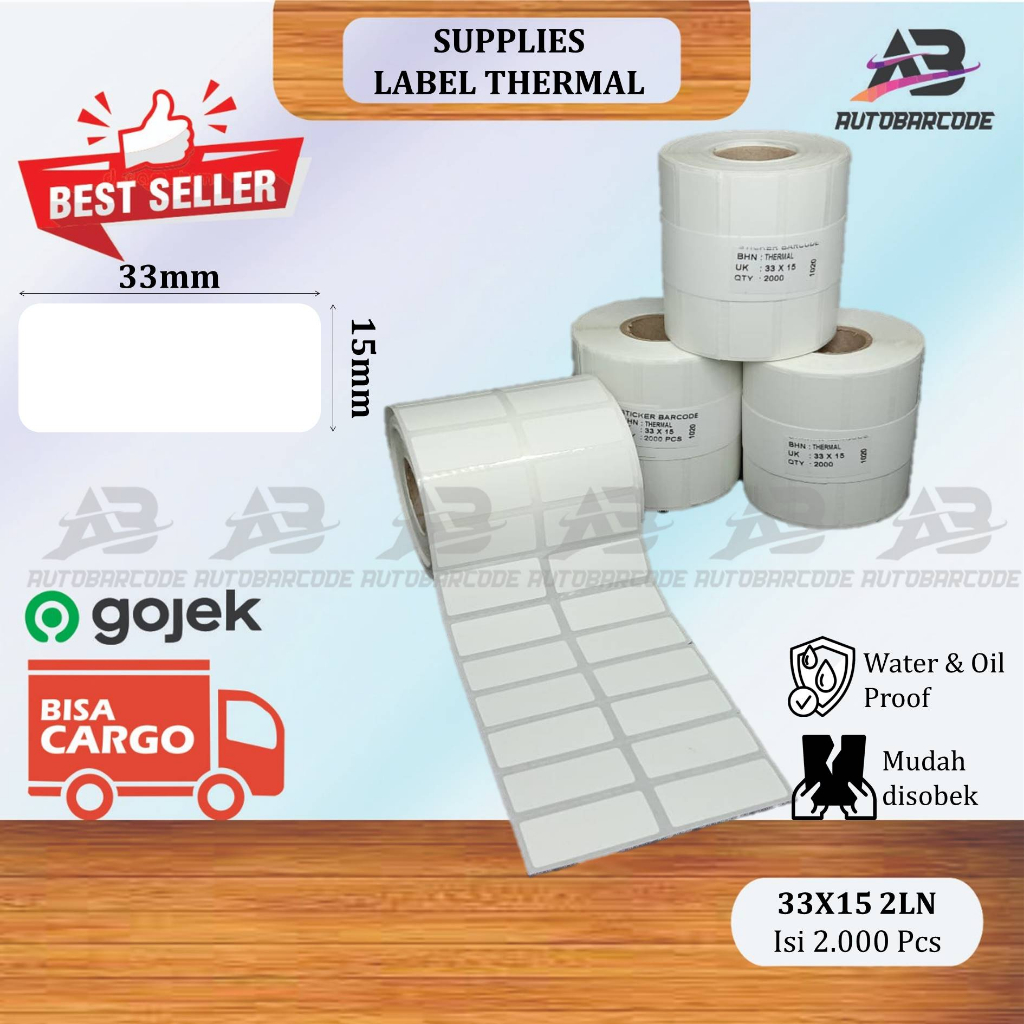 Jual Stiker Label Barcode 2 Line Thermal 33x15 isi 2000 Direct Thermal Label Harga Barang 2Line ...