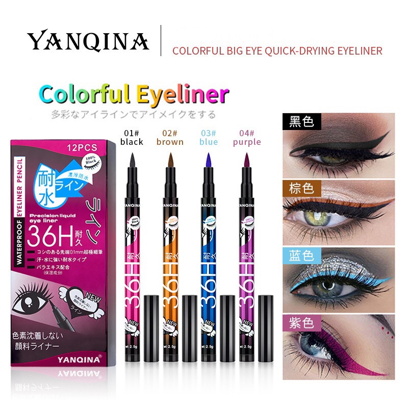 Jual 36 jam YANQINA hitam coklat biru ungu pensil mata Tahan air dan ...