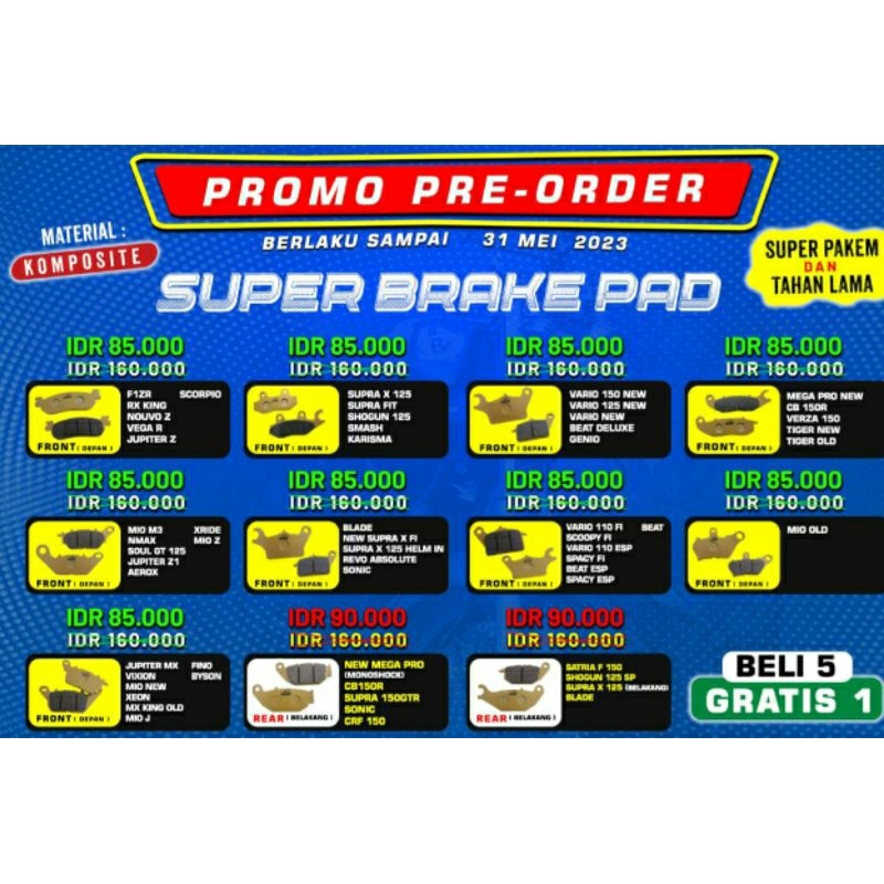 Jual Brake Pad - Kampas Rem Depan Karisma / Nouvo / F1ZR / Supra X125 ...