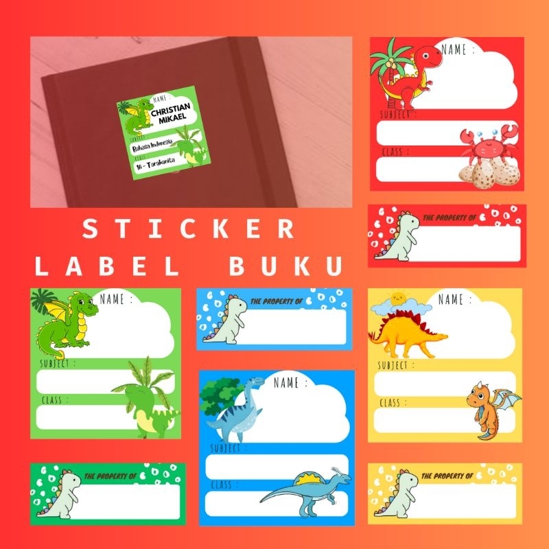 Jual HOBBY HOME Sticker Label Nama motif DINO untuk Buku dan Alat Tulis ...