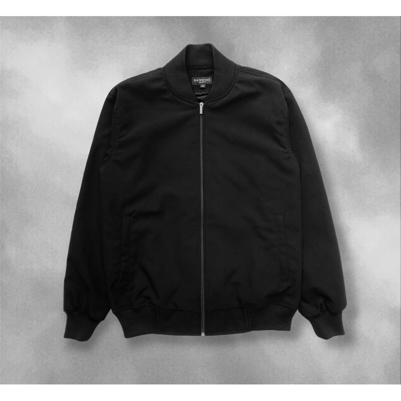 Jual Hawkinz | Jaket Bomber Polos Hitam Kanvas Premium Pria dan Wanita ...