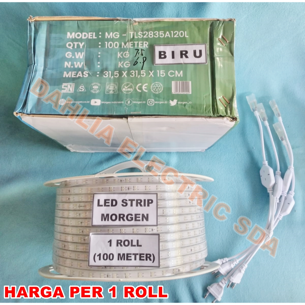 Jual LED STRIP LIGHT MORGEN MG-TLS2835 A120L BIRU 1 ROLL (100 METER ...