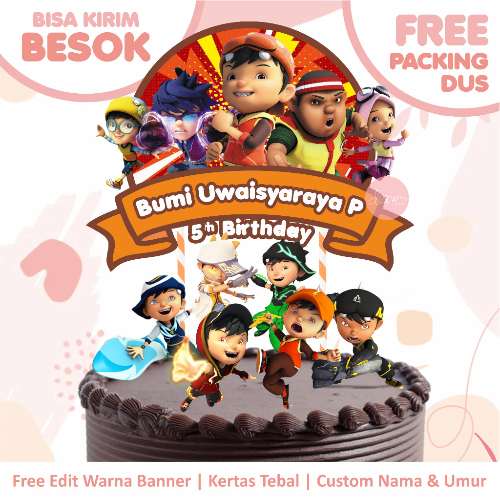 Jual Topper Cake Boboi Boy (Custom Nama & Umur) FREE PACKING DUS ...