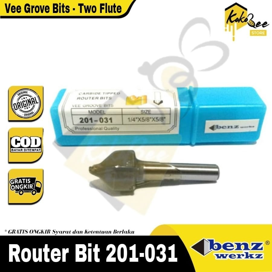 Jual Mata profil router vee grove bit 15,9 mm x 1/4" 201-031 benz werkz ...