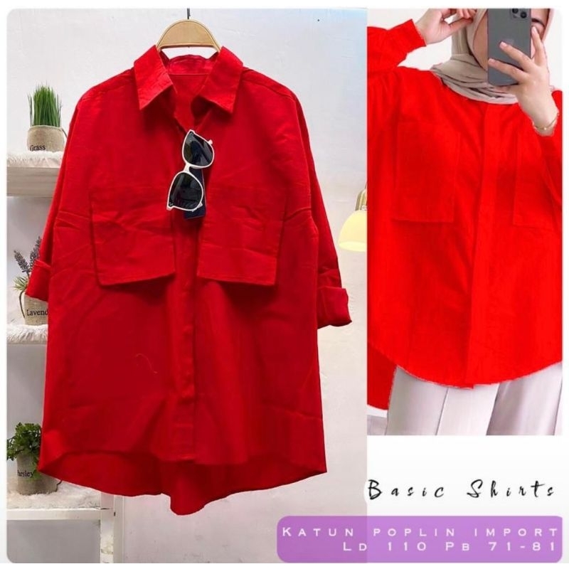 Jual atasan kemeja merah basic skirts pr3emium | Shopee Indonesia