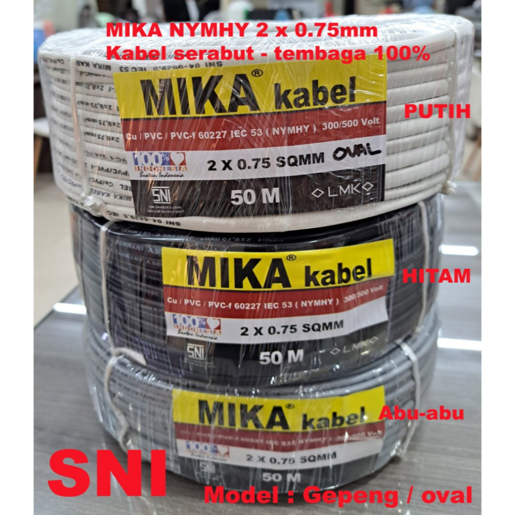 Jual KABEL SERABUT TEMBAGA NYMHY 2x0.75 MIKA OVAL GEPENG 50 METER FULL SNI | Shopee Indonesia
