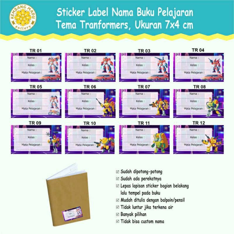 Jual Sticker Label Nama Buku Pelajaran Tema Transformers | Shopee Indonesia