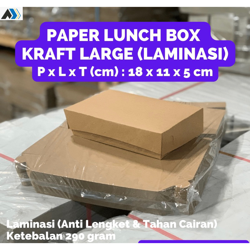 Jual (100 PCS) Paper Lunch Box Kotak Makan Ukuran 18x11x5 cm (Lunchbox ...