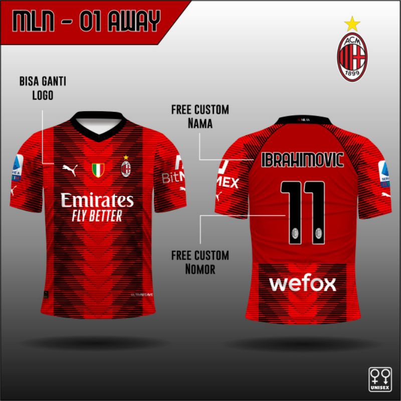 Jual Jersey tim AC MILAN baju kaos bola tim AC MILAN AWAY | Shopee ...