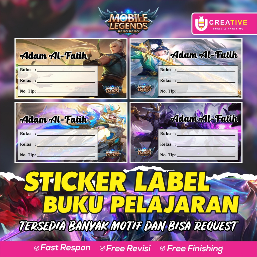 Jual Sticker / Label Buku Pelajaran Bisa Custom Nama (Isi 20pcs) Tema ...
