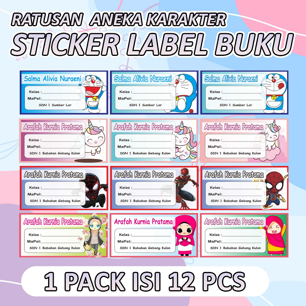 Jual COD STICKER LABEL NAMA BUKU SEKOLAH TERMURAH BERBAGAI KARAKTER ...