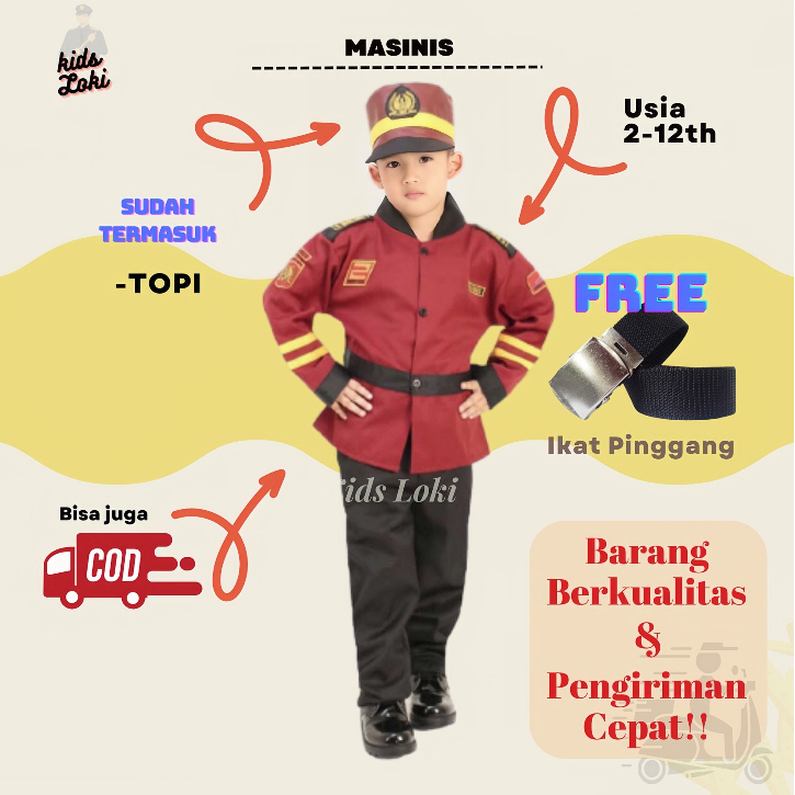 Jual baju masinis anak baju anak laki-laki Kostum Profesi Masinis merah ...