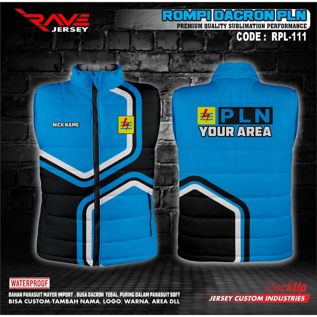 Jual ROMPI PUFFER/DACRON/GELEMBUNG PLN SESI 3 PRINTING CUSTOM (DESAIN ...