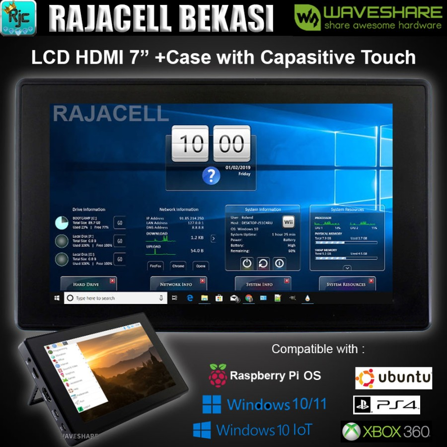 Jual LCD Monitor Raspberry Pi WAVESHARE 7 inch HD + Capasitive Touch Screen | Shopee Indonesia
