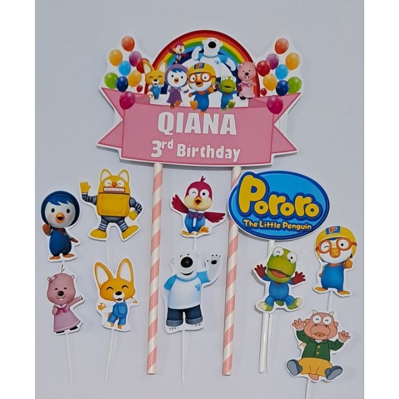 Jual TOPPER CAKE GAMBAR PORORO PINK BALON BISA CUSTOM NAMA | Shopee ...