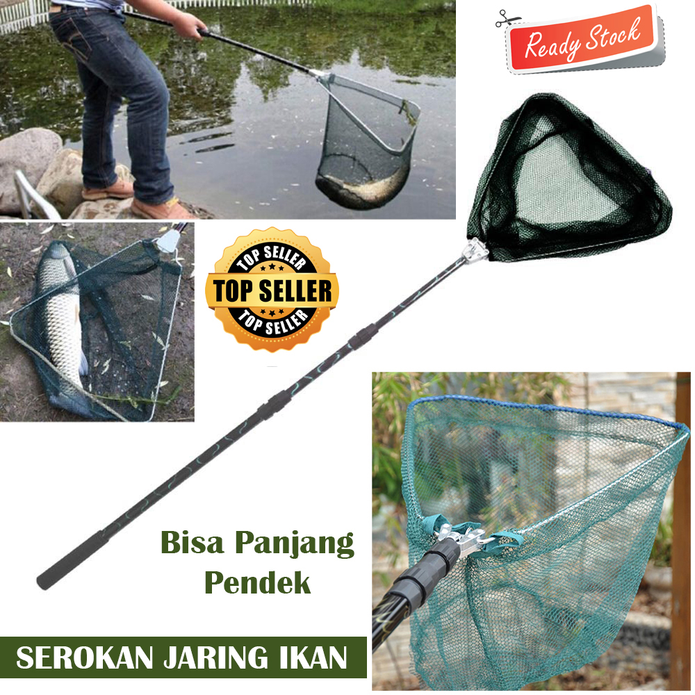 Jual Serokan Jaring Ikan Besar Lipat Seser Telescopic Fishing Net Pole ...