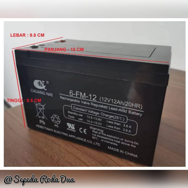 Jual AKI KERING BATTERY SEPEDA LISTRIK 12V/12AH CN / PAKET 3 BIJI ...