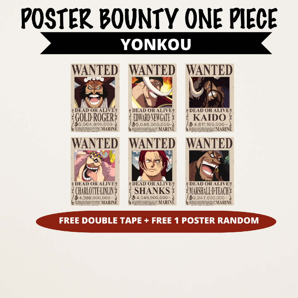 Jual POSTER BOUNTY ONE PIECE YONKOU UKURAN A4 / POSTER BOUNTY ONE PIECE ...