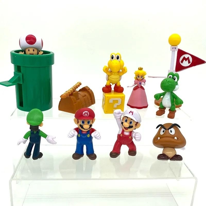 Jual action figure super mario bros set 12 miniatur mainan topper cake ...