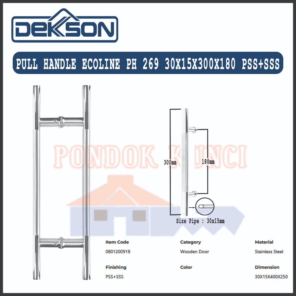 Jual Pull Handle Dekkson PH EL 269 30X15X300X180 PSS+SSS Gagang Tarikan Pintu Oval Dekson ...