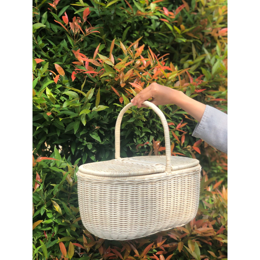 Jual KERANJANG PIKNIK OVAL JUMBO/KERANJANG ROTAN PIKNIK | Shopee Indonesia