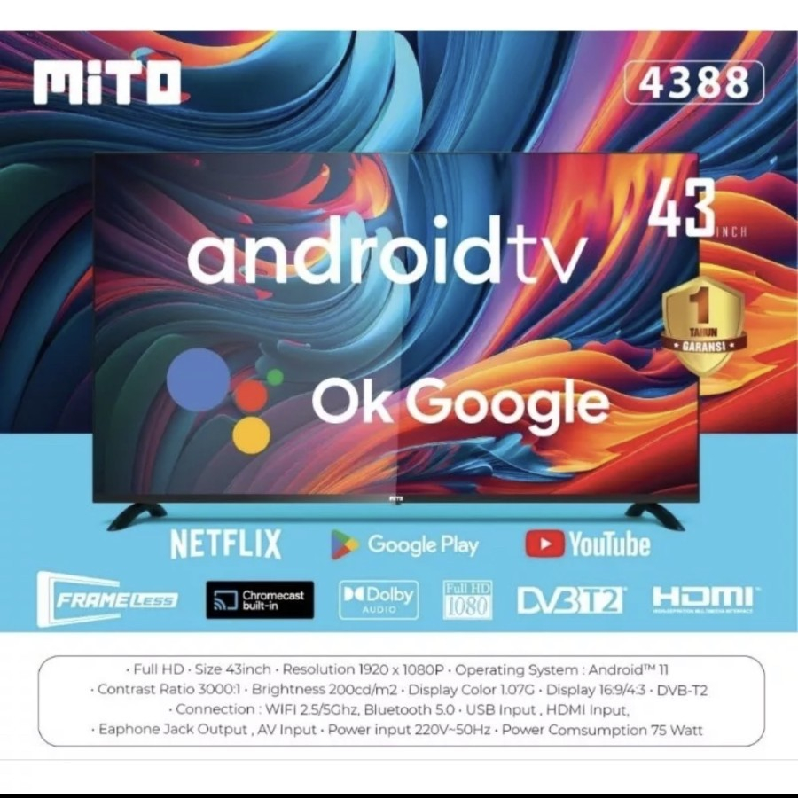 Jual MITO LED ANDROID TV / TELEVISI 4388 GARANSI RESMI 43 INCH | Shopee ...