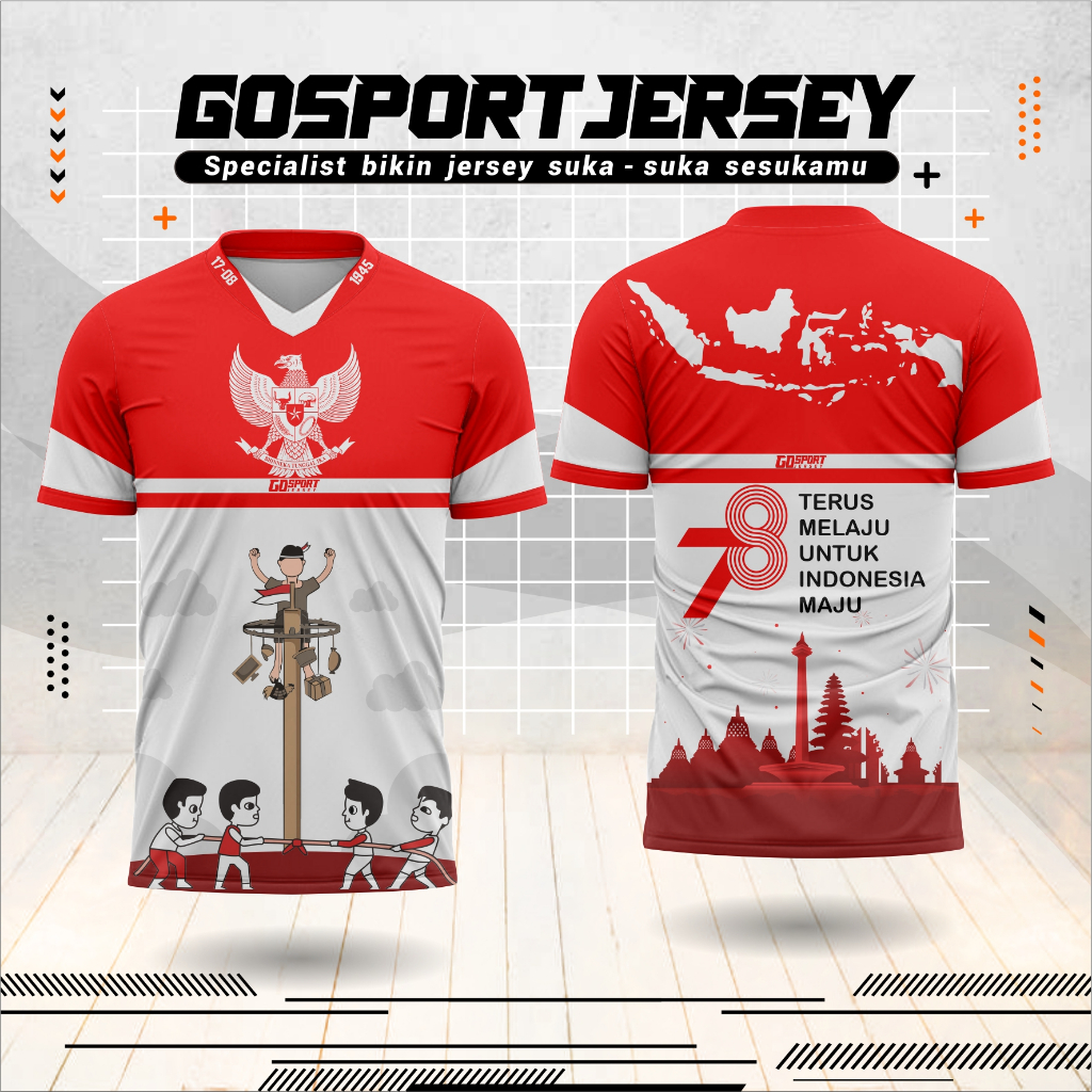 Jual Jersey Kaos 17 Agustus 2023 Fullprint, Baju Bersey Kemerdekaan Indonesia HUT RI 78 Lengan ...