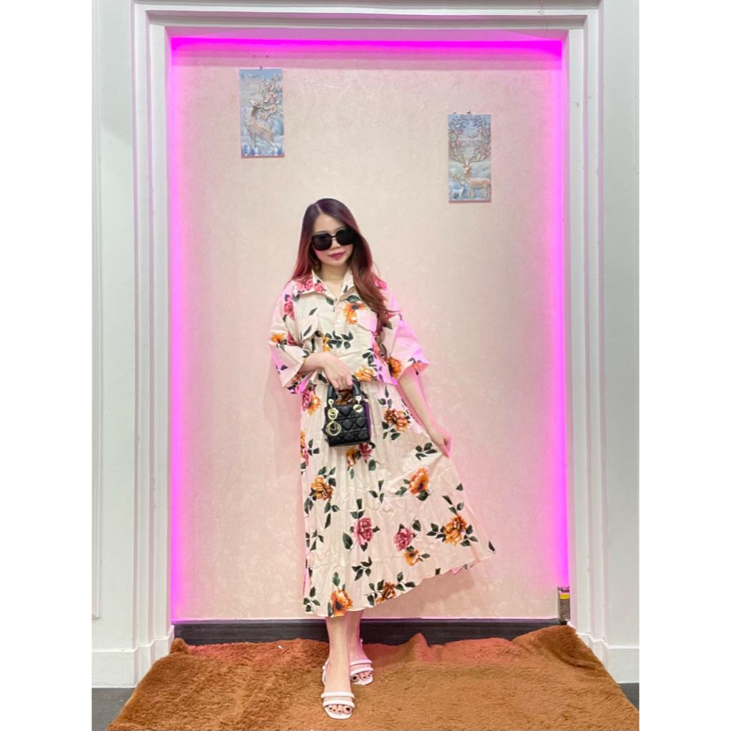 Jual FDM RR FASHION - One Set Fuji Kemeja Crop & Rok Midi Plisket ...