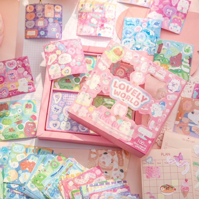 Jual 10 PC Sticker Cute Stiker Lucu Deco Pink Glitter Lovely World ...