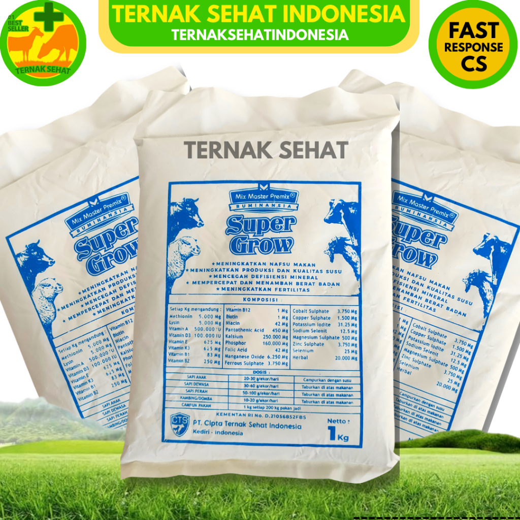 Jual PREMIX SUPER GROW 1 KG - Premix Pemacu Pertumbuhan dan Produksi Susu untuk Sapi Kambing ...