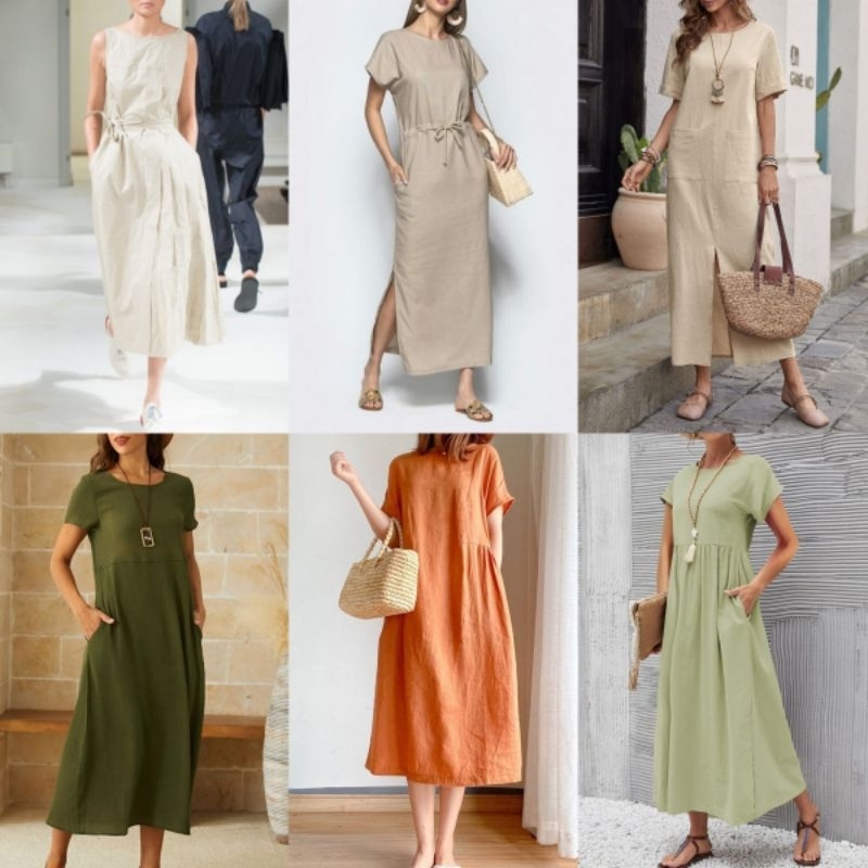 Jual 6 MODEL CASUAL LINEN DRESS *tulis note saat CO model baju & warna ...