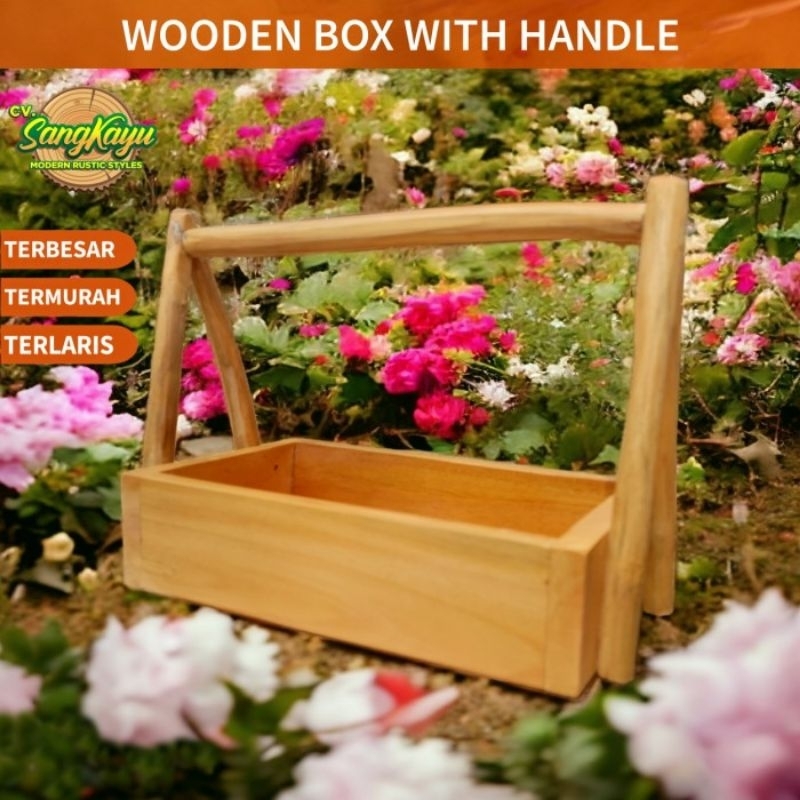 Jual Rustic wooden box with handle nampan kayu kotak penyimpanan ...