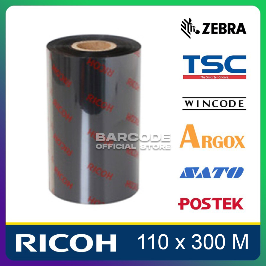 Jual Ribbon Label Barcode Wax Resin 110 mm x 300 m Ori Ricoh B110A Face ...