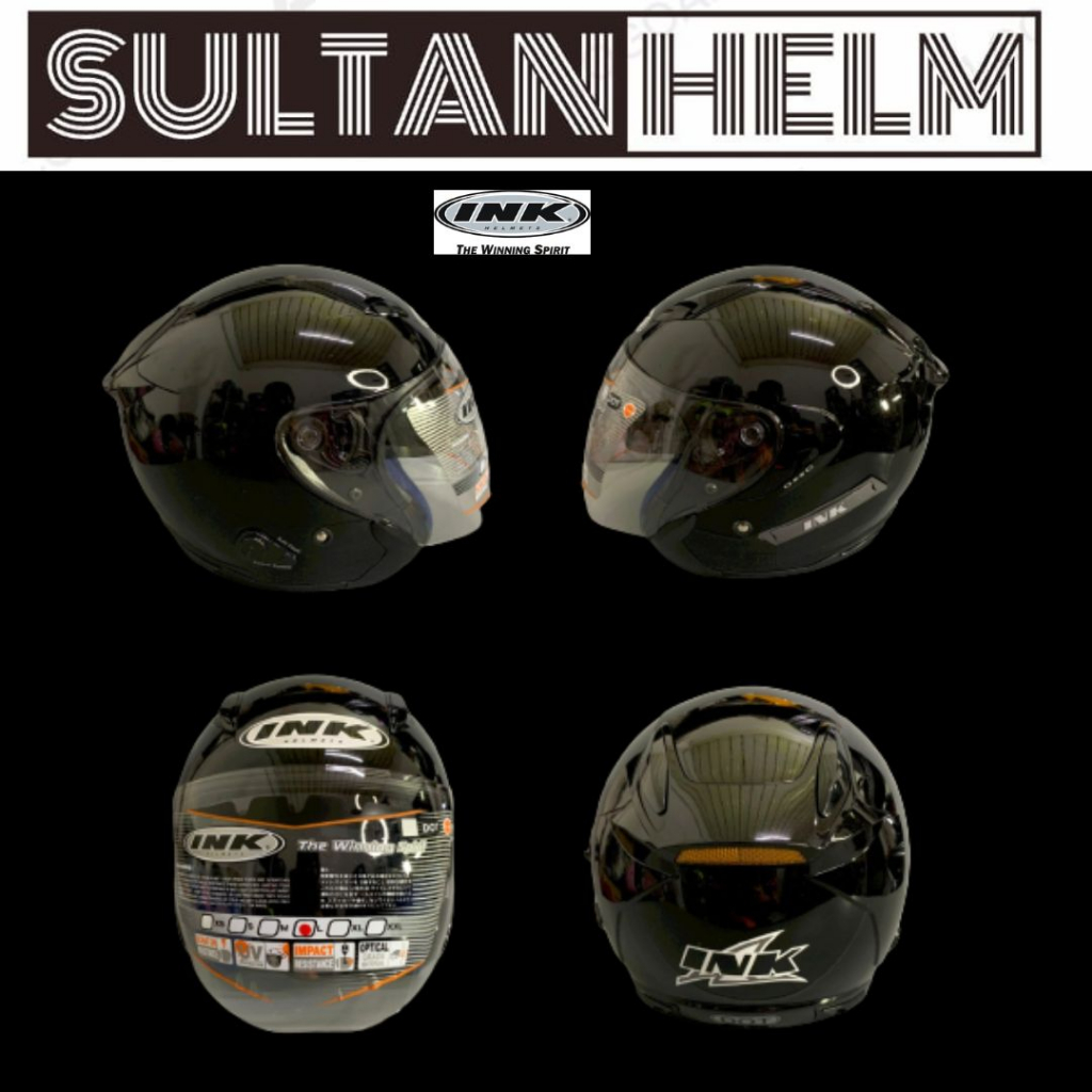 Jual HELM INK METRO HALF FACE SOLID POLOS 2 VISOR ORIGINAL BLACK GLOSSY ...