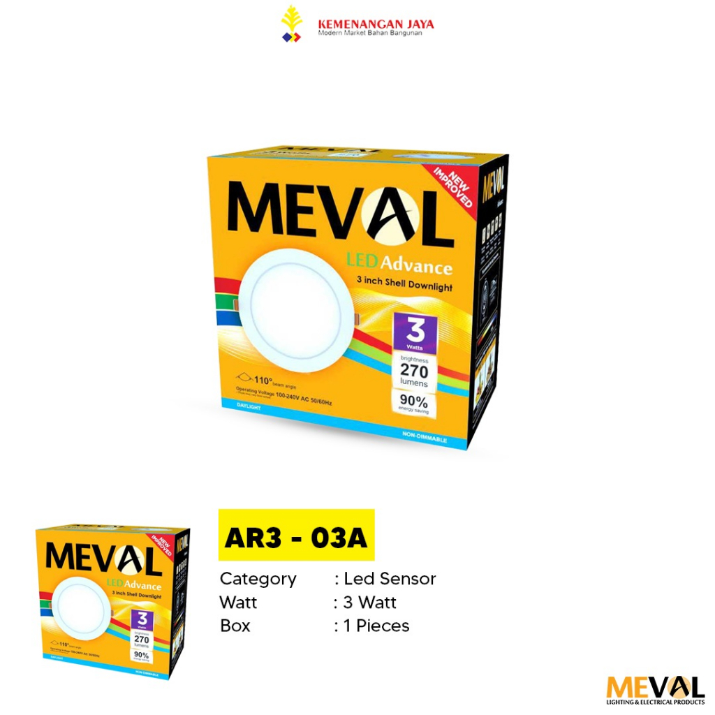 Jual LAMPU MEVAL / LED SHELL DONWLIGHT AR3-0333A / 3 WATT | Shopee ...