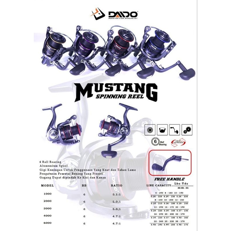 Jual Reel Daido Mustang 3000 free handle | Shopee Indonesia