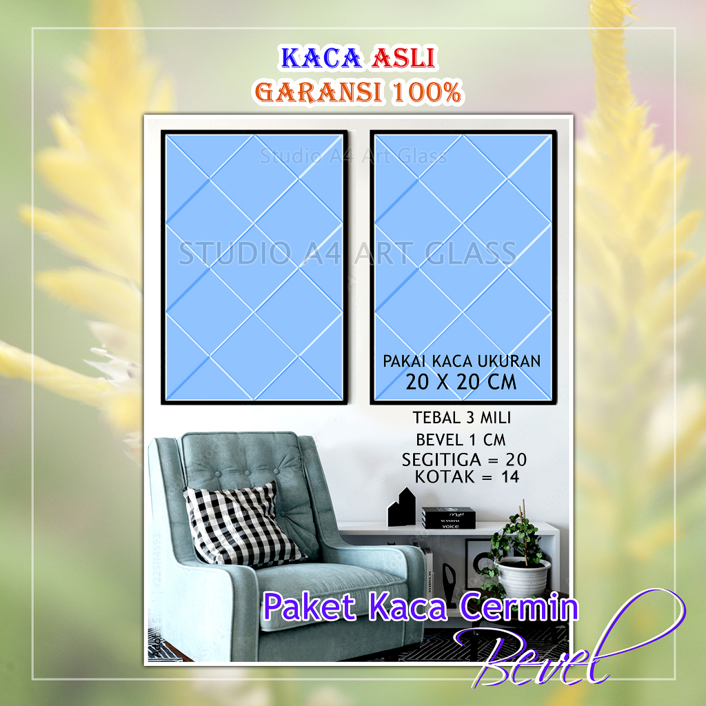 Jual CERMIN KACA BEVEL 34 BIJI TEBAL 3 MILI bevel 1 cm-kaca estetik ...