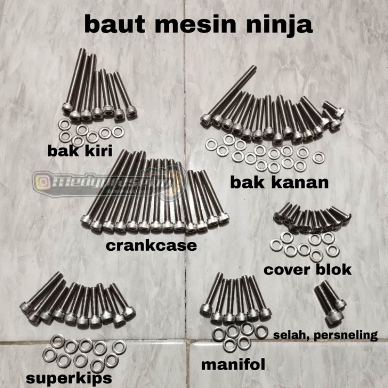 Jual BAUT MESIN NINJA 150 R RR SS STAINLESS FULL MESIN | Shopee Indonesia