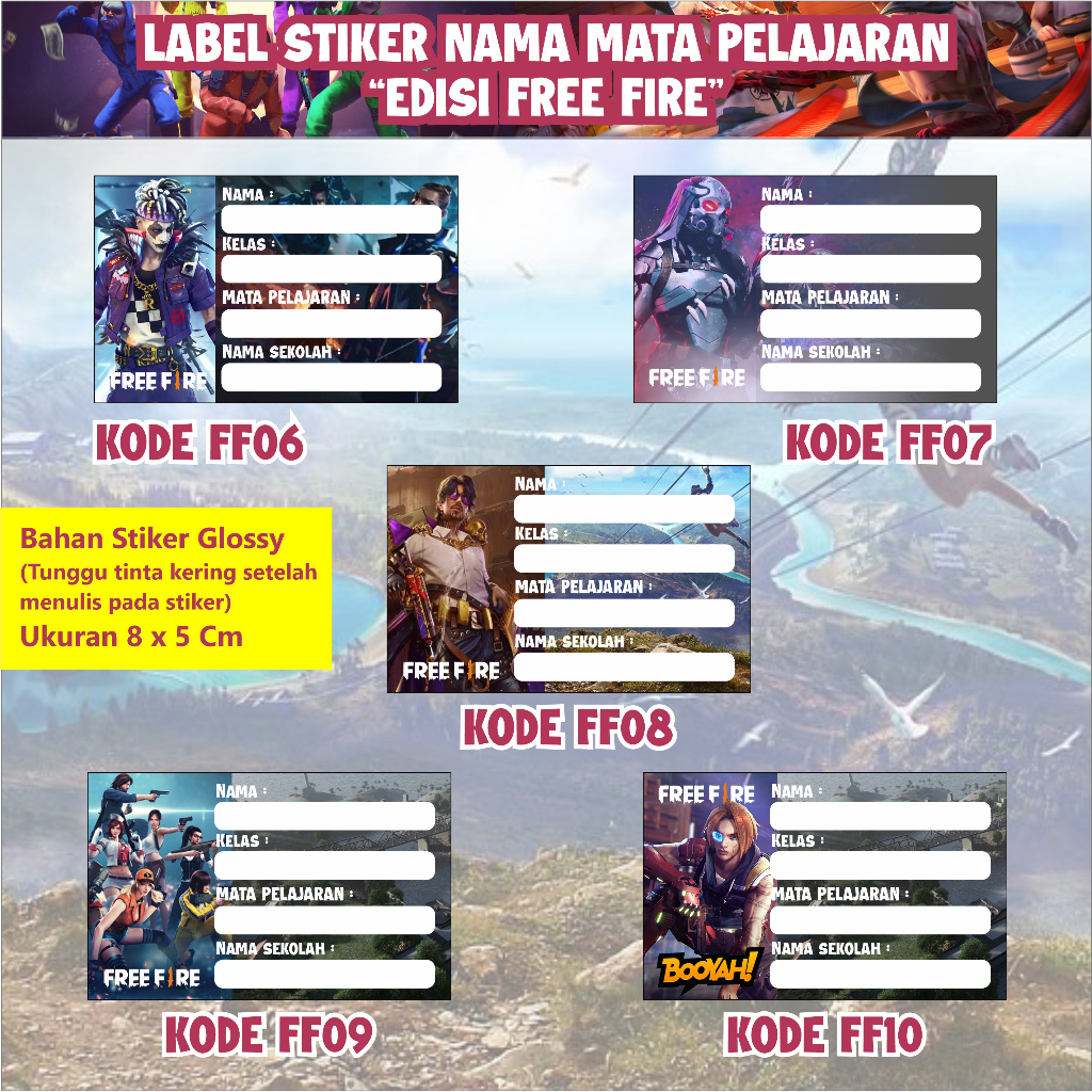 Jual STIKER LABEL NAMA UNTUK BUKU PELAJARAN SEKOLAH GAMBAR FREE FIRE ...