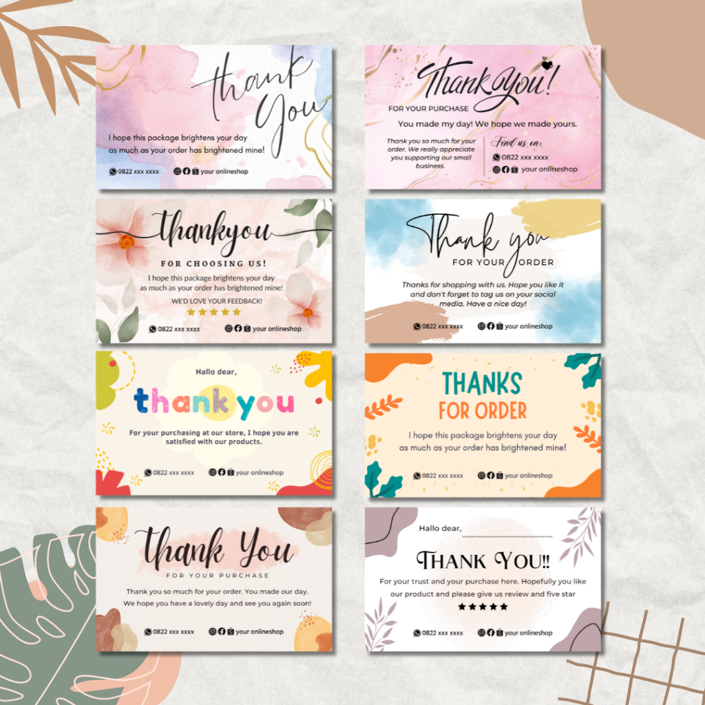 Jual (100 pcs) Kartu ucapan terima kasih - thanks card - greeting card - gift card - kartu ...