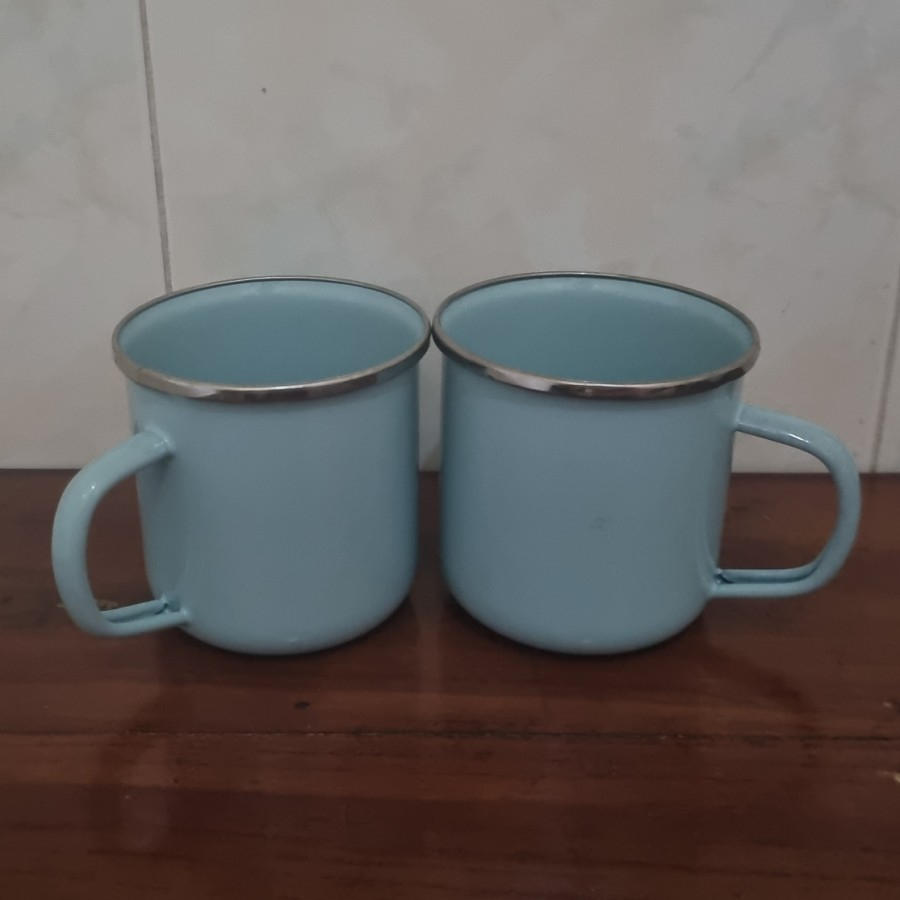 Jual Gelas Cangkir Mug Enamel 9cm Tosca Biru Muda Telur Asin | Shopee ...