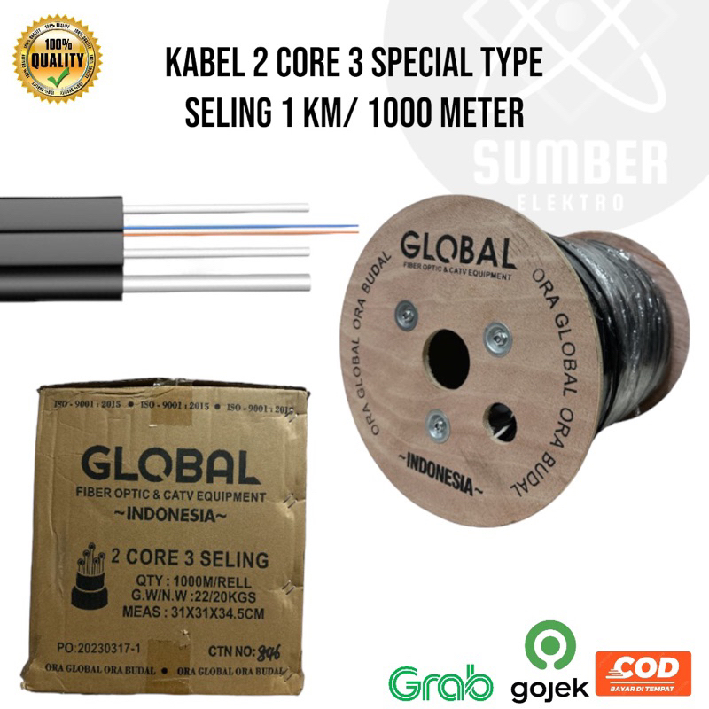Jual GLOBAL KABEL FIBER OPTIC 2 CORE 3 SELING 1 KM | FO DROPCORE CABLE ...