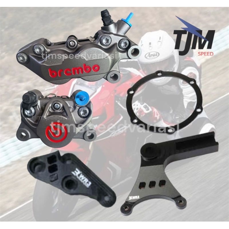 Jual Paket kaliper Brembo P4 4P P2 2P piston Grey Red Logo + breket kaliper depan belakang WR3 ...