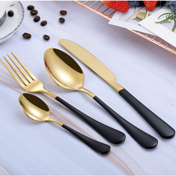 Jual Sendok Makan Black Gold Set Garpu Makan Hotel Emas Hitam | Shopee ...